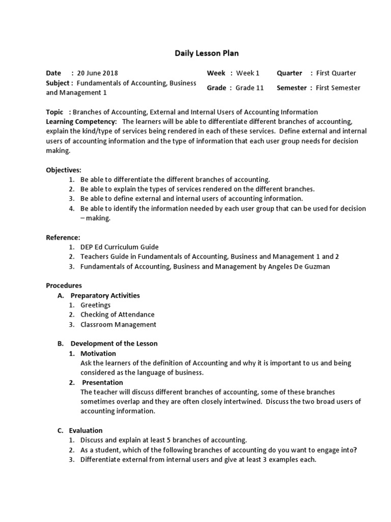 ABM 11 Lesson Plan | PDF | Lesson Plan | Classroom Management