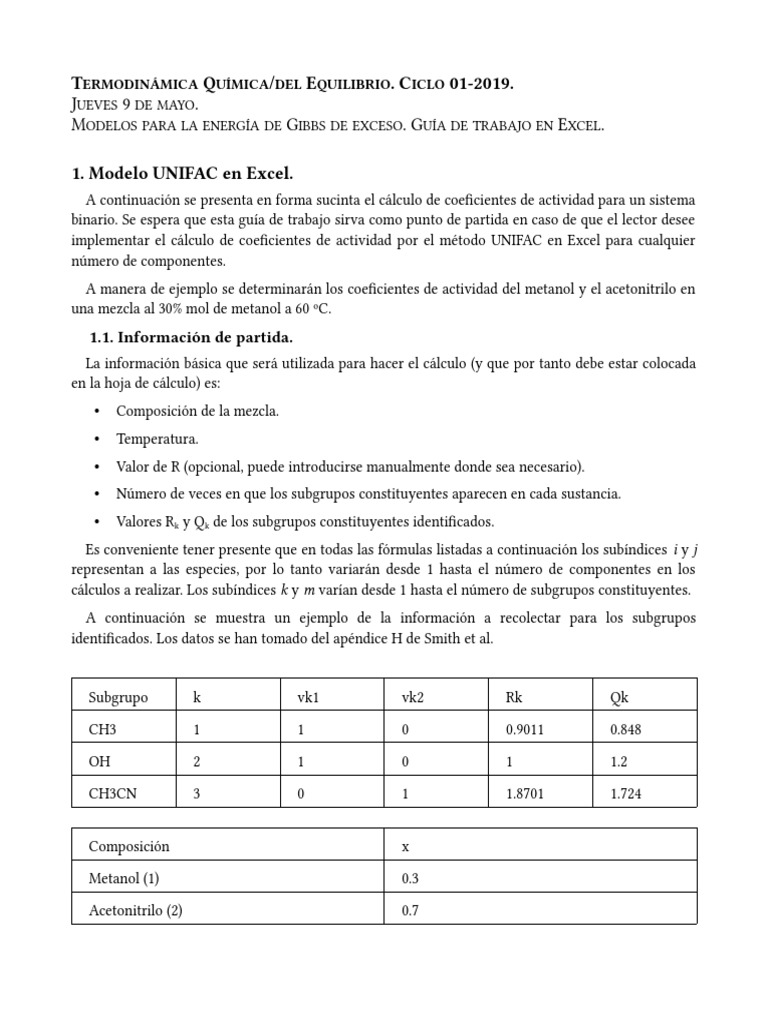 Modelo Unifac para Mezclas | PDF | Equilibrio químico | Química