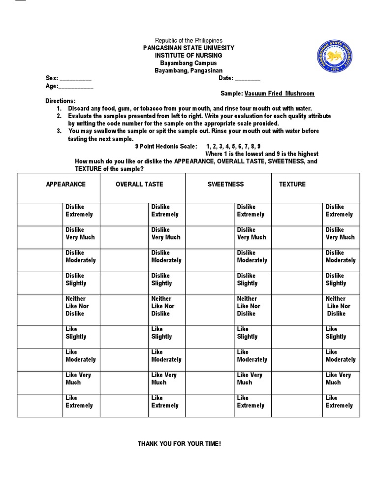 Sensory Questionnaire | PDF | Personal Computers | Manufactured Goods
