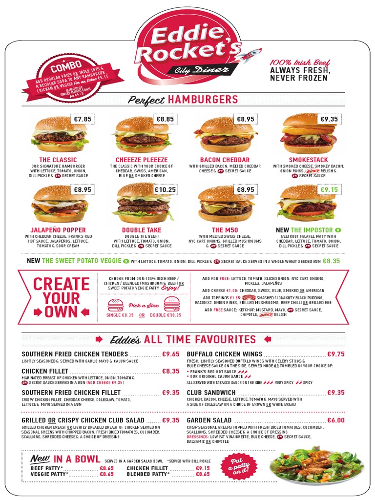 Eddie Rockets Menu | Download Free PDF | Coleslaw | Salad