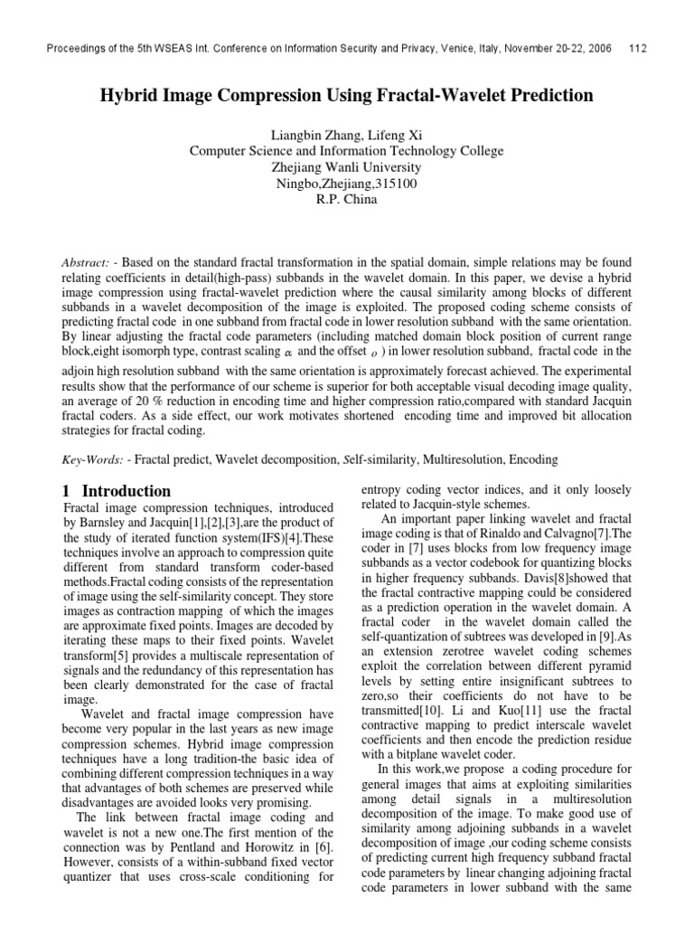 Hybrid Image Compression Using Fractal-Wavelet Prediction | PDF | Data Compression | Wavelet