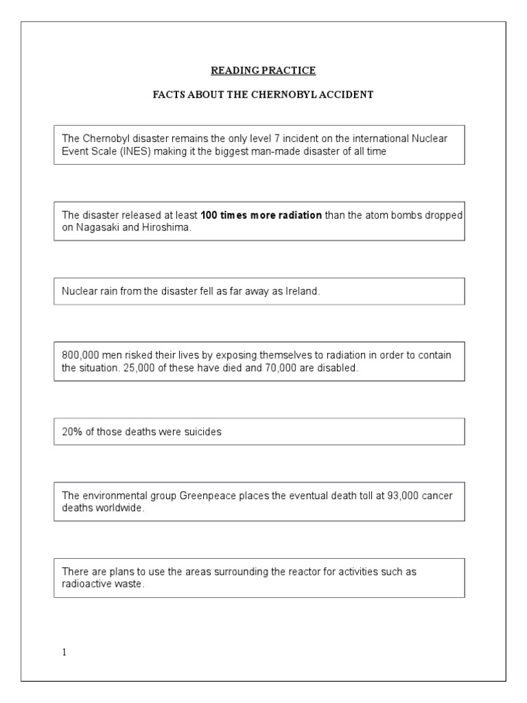 Reading Practice Facts About The Chernobyl Accident | PDF | Chernobyl ...