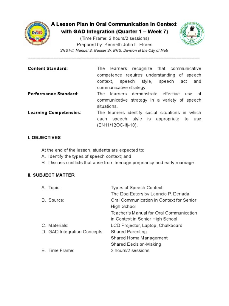 Gad Integrated Lesson Plan 5 | PDF | Interpersonal Communication ...