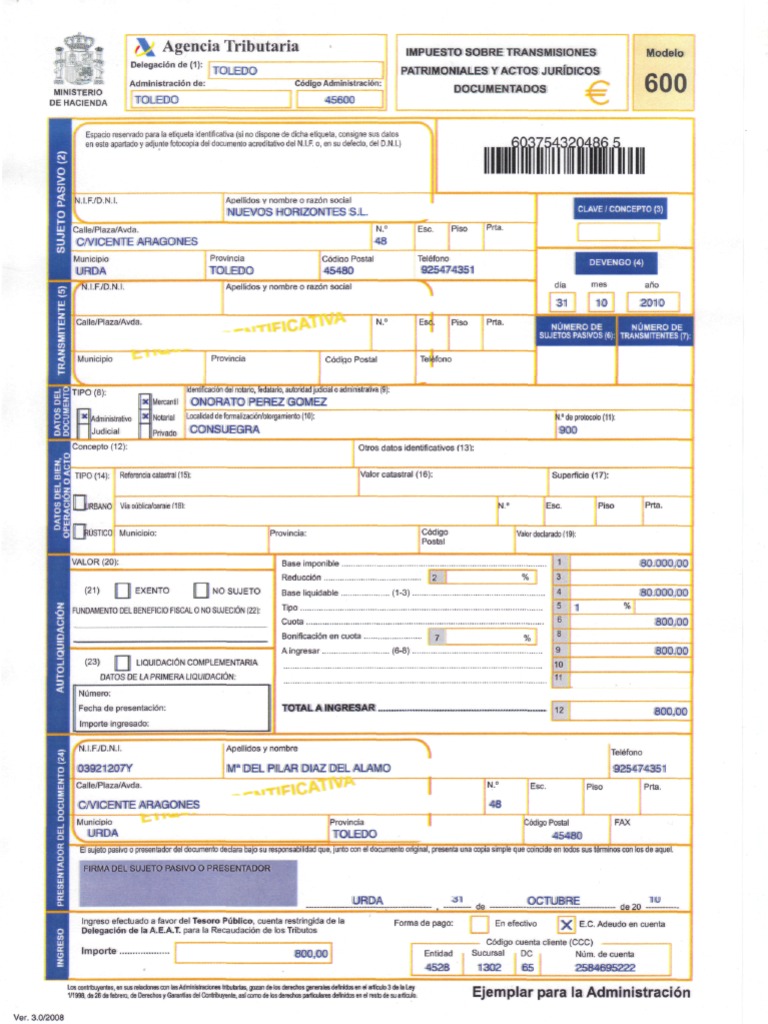 Modelo 600 | PDF | Derecho Civil (Common Law) | Impuestos
