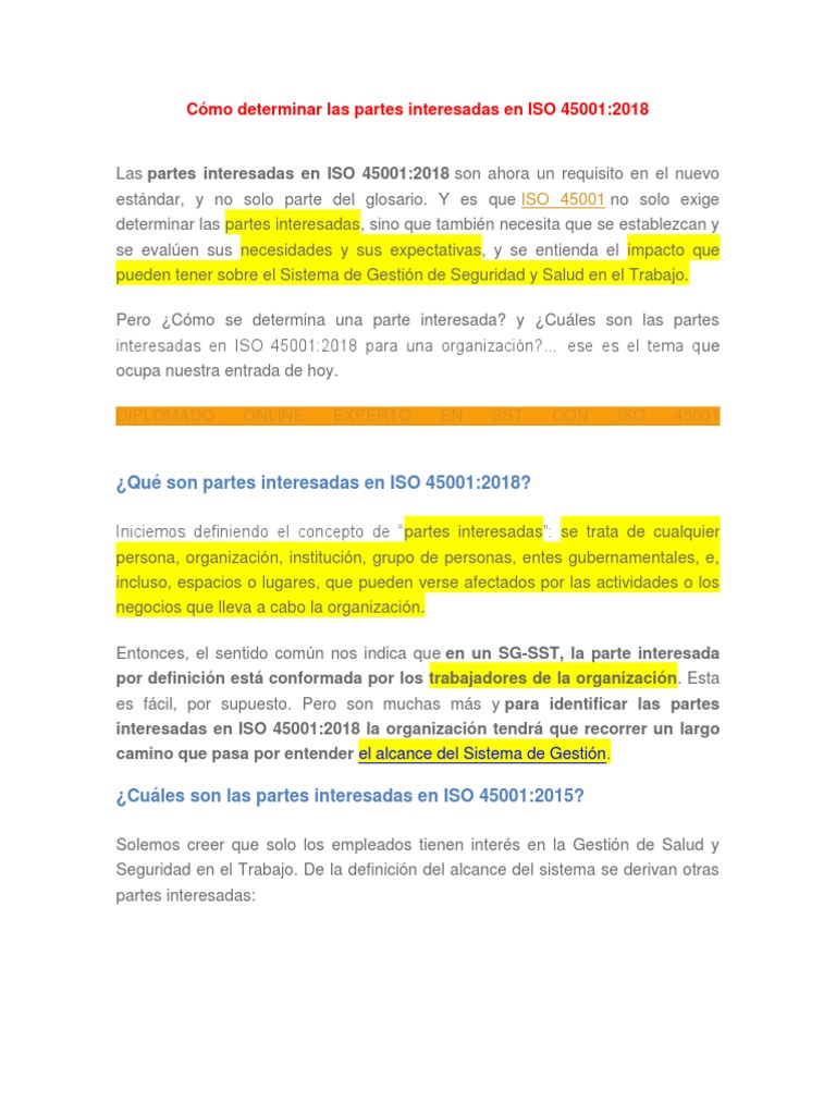 Cómo Determinar Las Partes Interesadas en ISO 45001 | Derecho laboral ...
