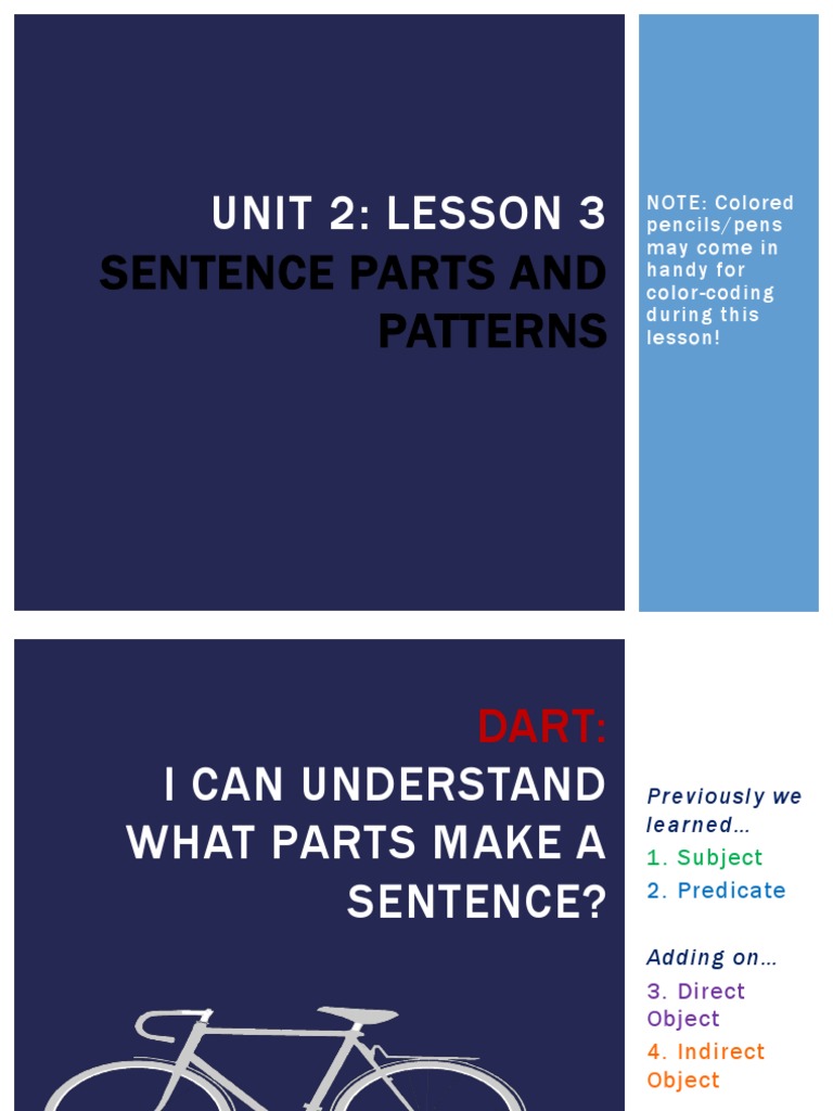 Unit 2: Lesson 3: Sentence Parts and Patterns | PDF | Verb | Subject ...