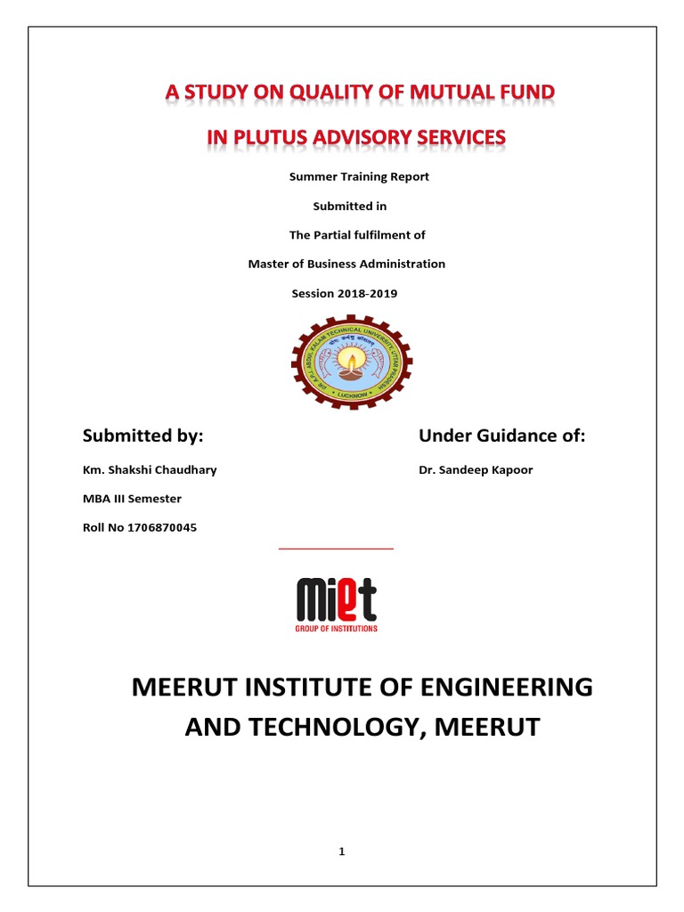 Project Report On Mutual Fund | PDF | Investment Fund | Institutional ...