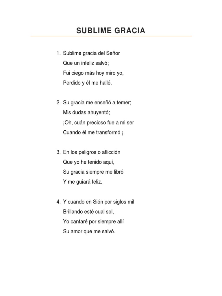 Letra del Himno "Sublime Gracia" | PDF | Cocina, comidas y vino | Poesía