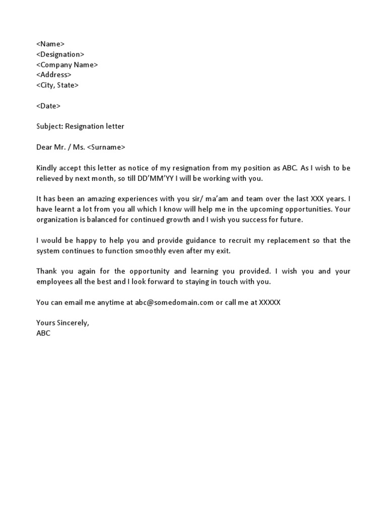 Resgination Letter With Notice Period Print | PDF