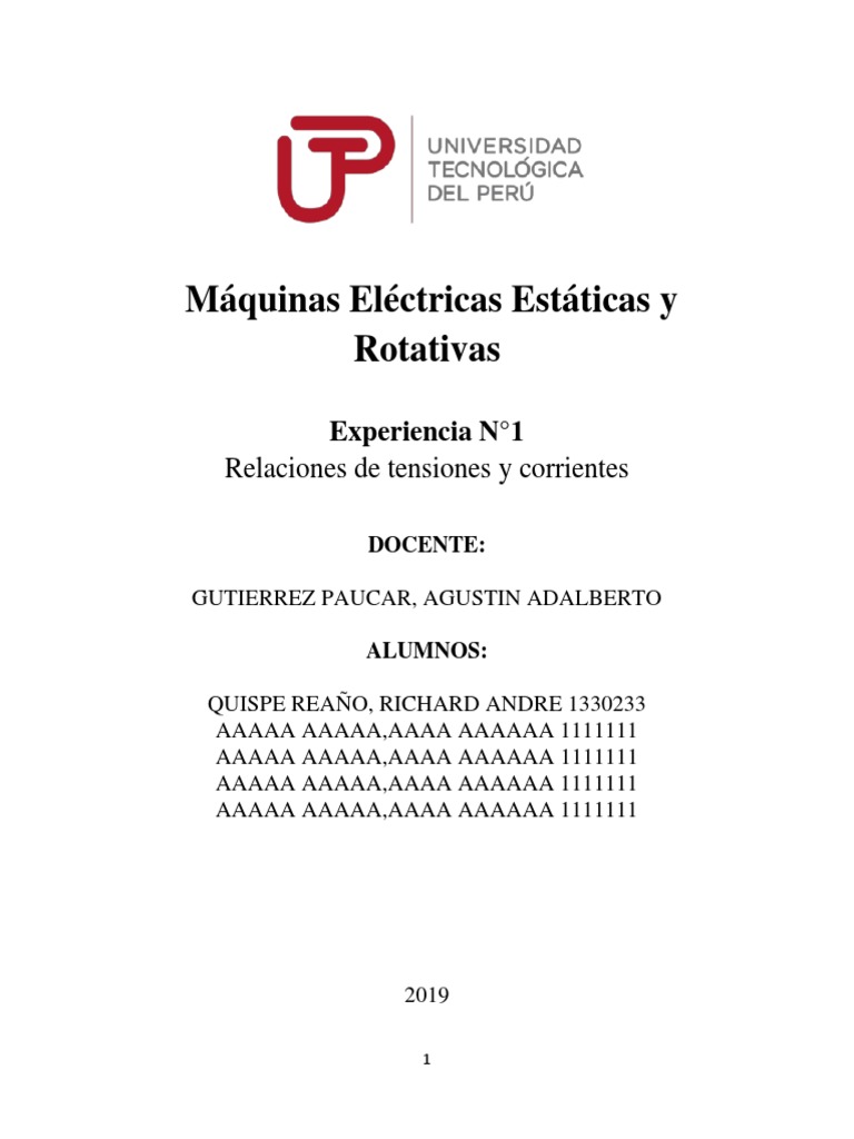 Guía N°1 de Laboratorio de Máquinas Eléctricas Estáticas y Rotativas | PDF | Transformador ...