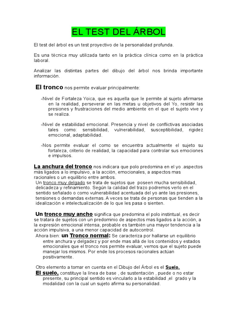 Interpretacion para El Test Del Arbol | PDF | Dibujo | Las emociones