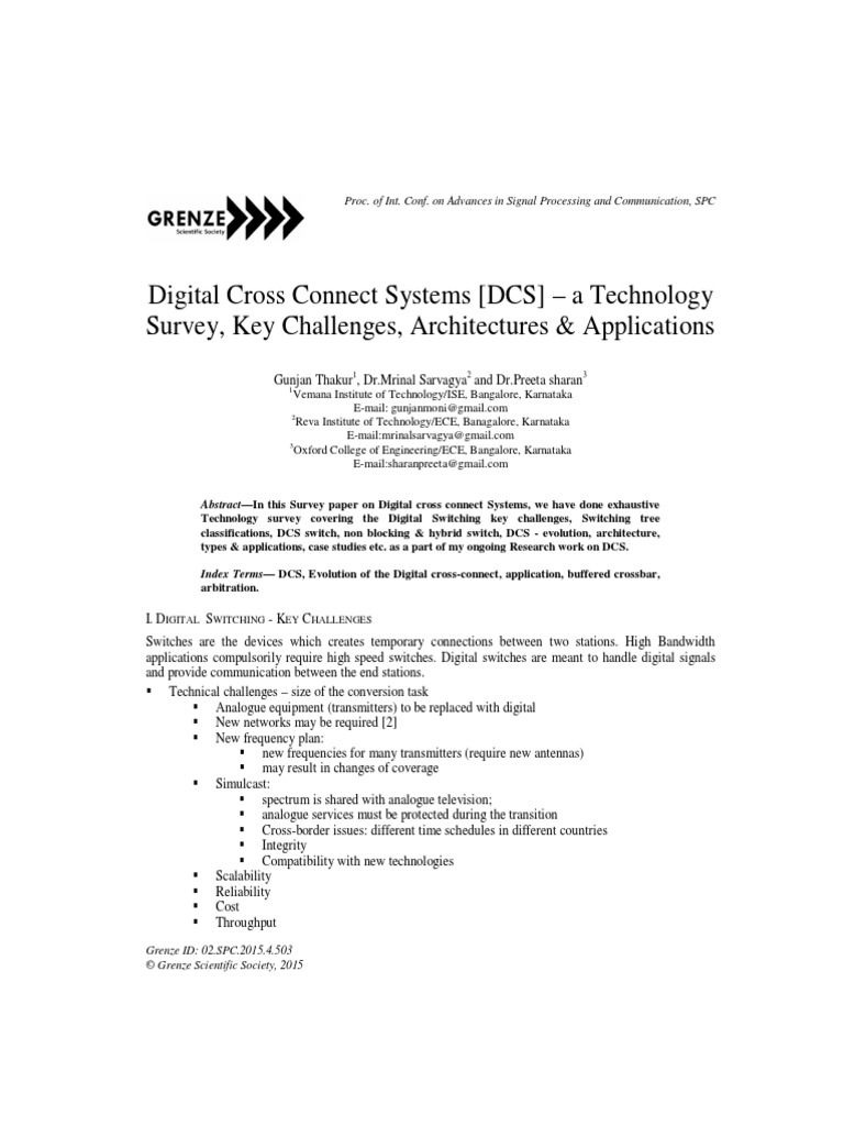 Digital Cross Connect Systems (DCS) - A TechnologySurvey, Key ...