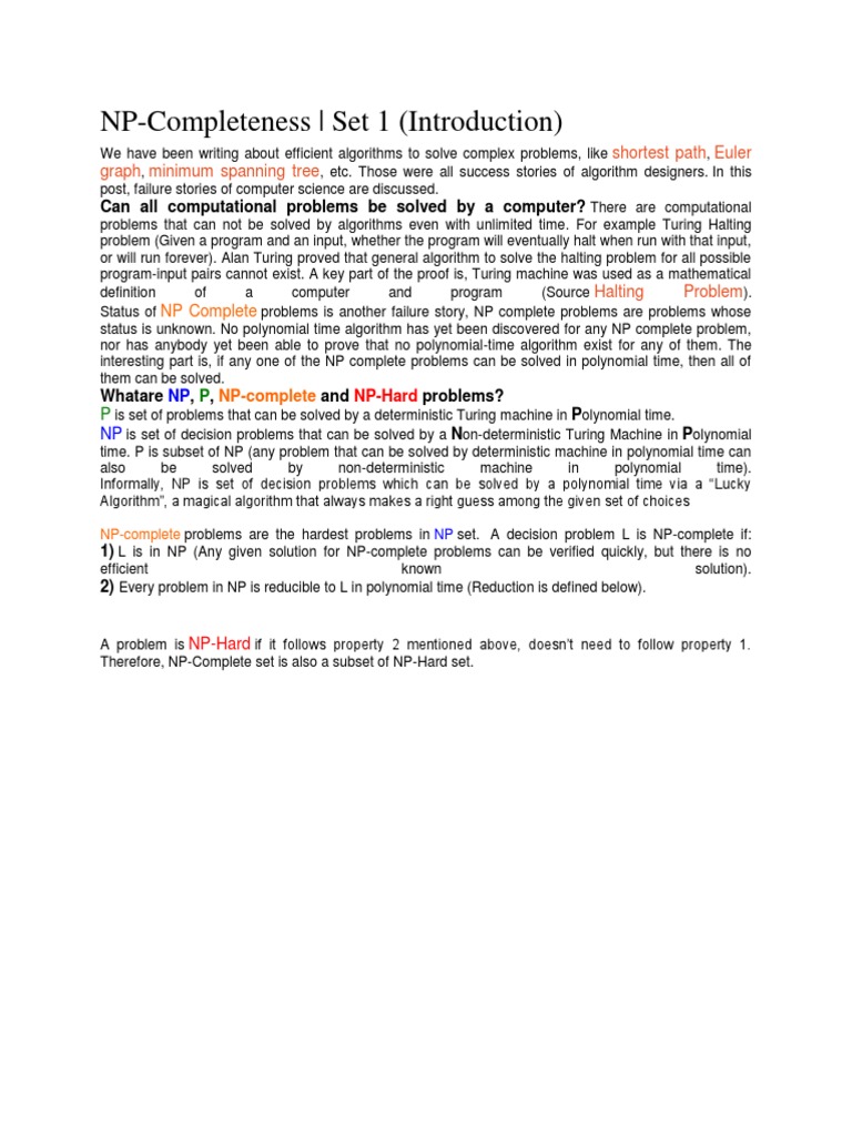 NP-Completeness Intro | PDF | Time Complexity | Algorithms And Data Structures