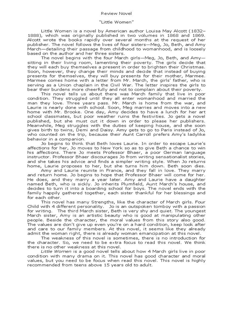 Little Women Is A Novel by American Author Louisa May Alcott | PDF ...