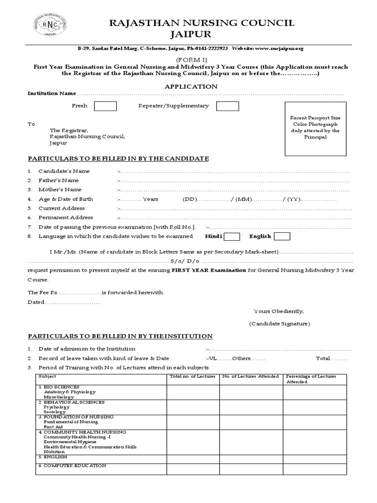 GNM I Year Exam Form - 1168 | PDF | Nursing | Health Care