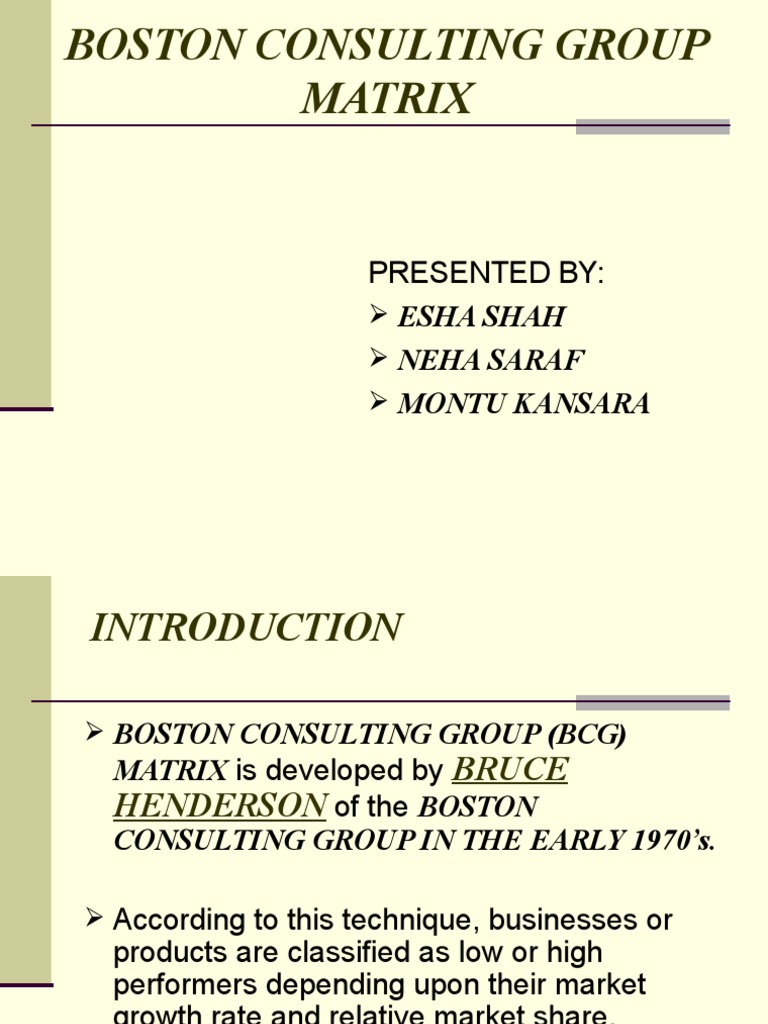 Boston Consulting Group Matrix: Presented by | PDF | Economies | Business