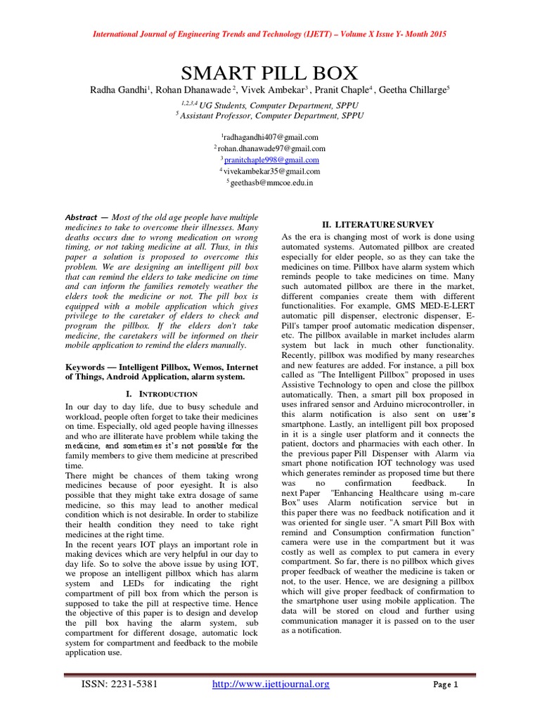 Smart Pill Box | PDF | Mobile App | Internet Of Things