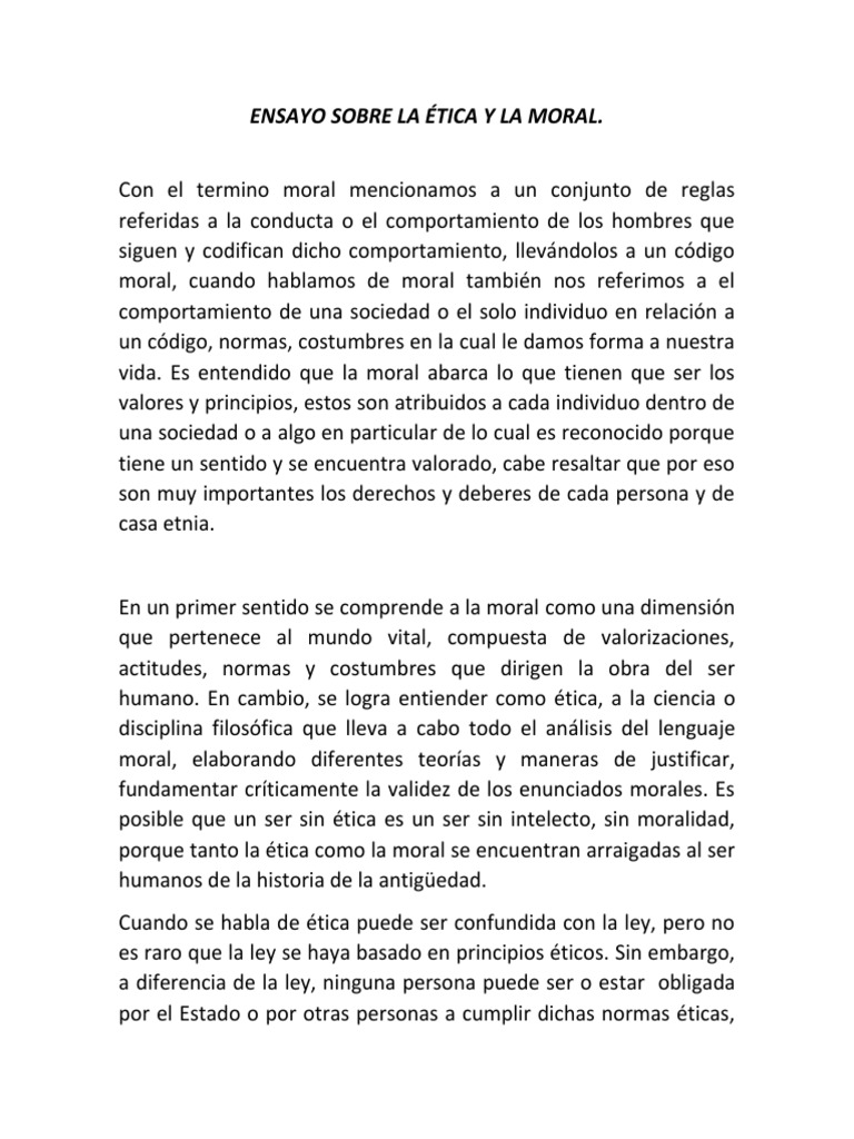 Ensayo Sobre La Ética Y La Moral | Moralidad | Comportamiento