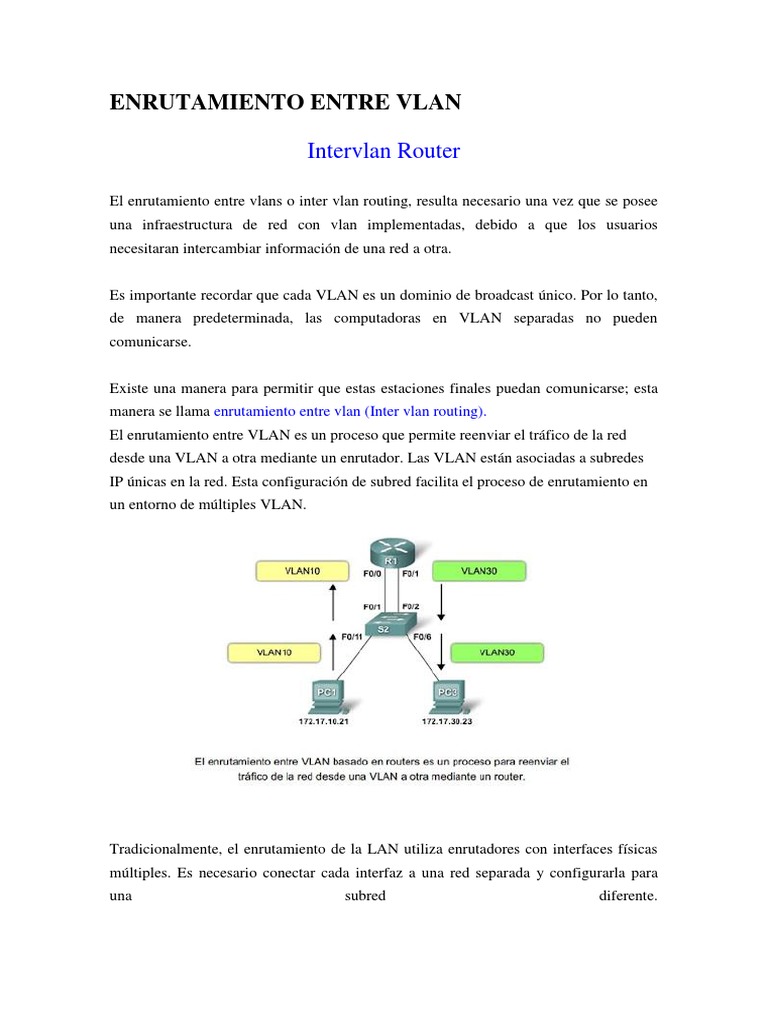 Enrutamiento Entre Vlan | PDF | Enrutador (Computación) | Red de arquitectura