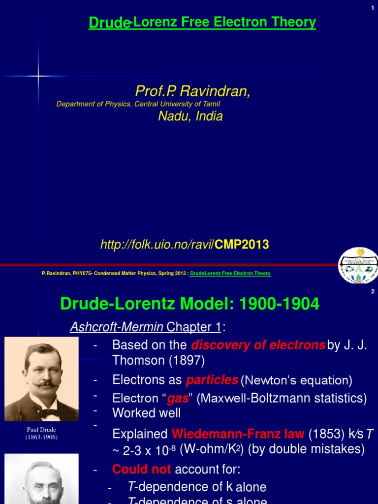 Drude-Lorentz Model of Copper Conductivity | PDF | Electrical ...