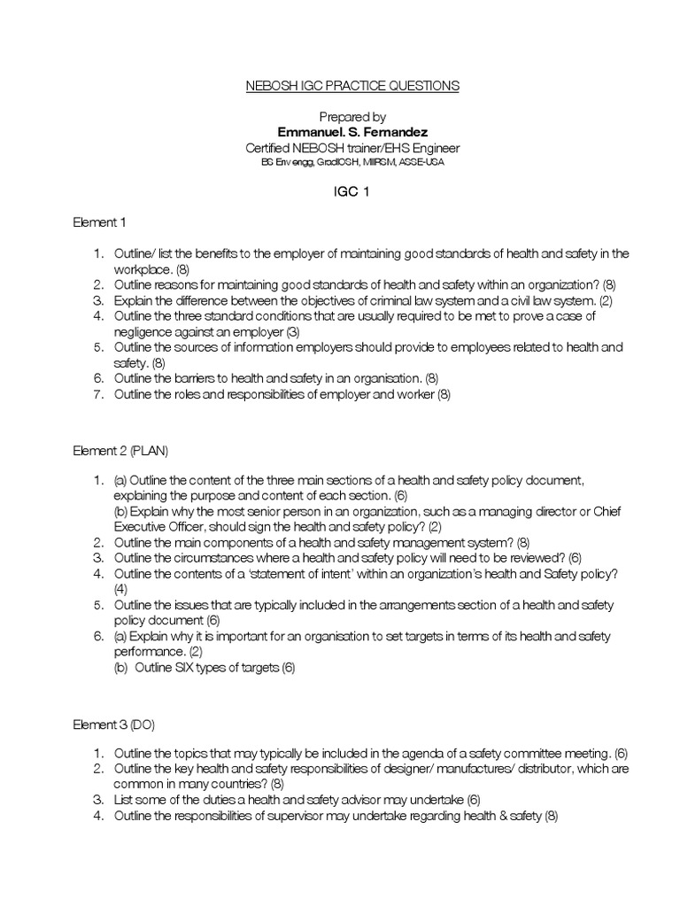 IGC Daily Questions | PDF | Occupational Safety And Health | Risk
