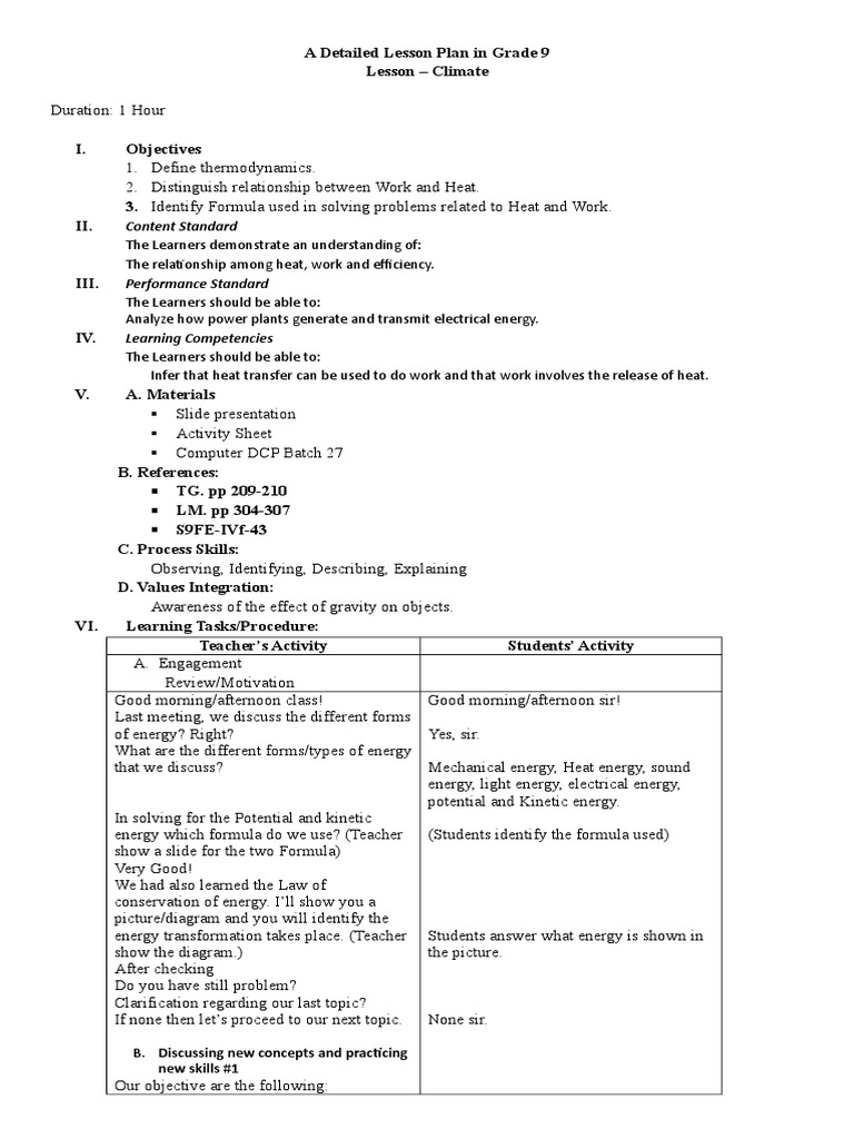 Lesson Plan For Observation A Detailed Lesson Plan in Grade 9 | PDF ...