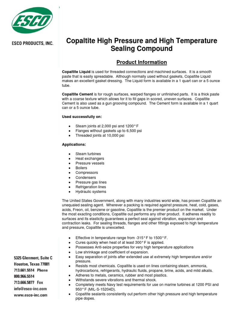 Copaltite High Temp Sealing Guide | PDF | Liquids | Steam