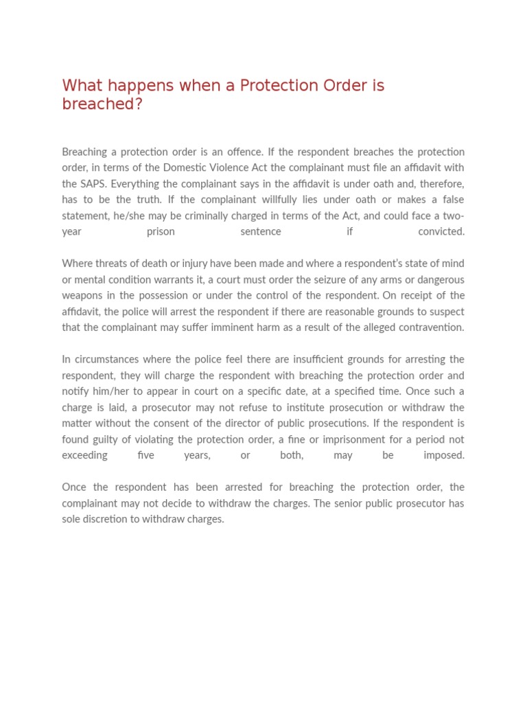 Consequences of Breaching a Protection Order | PDF | Social Science
