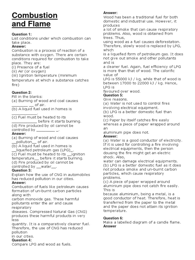 Combustion and Flame: Answer | PDF | Combustion | Fuels