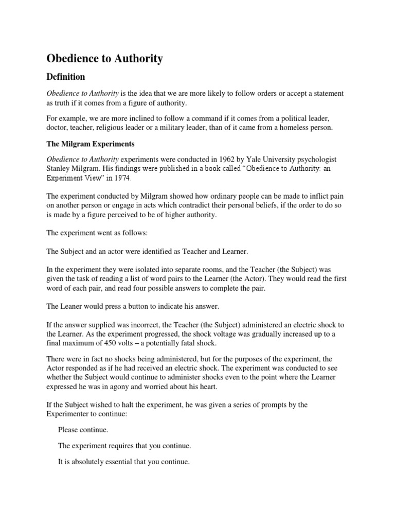 02 Obedience To Authority 2014 | PDF | Obedience (Human Behavior ...