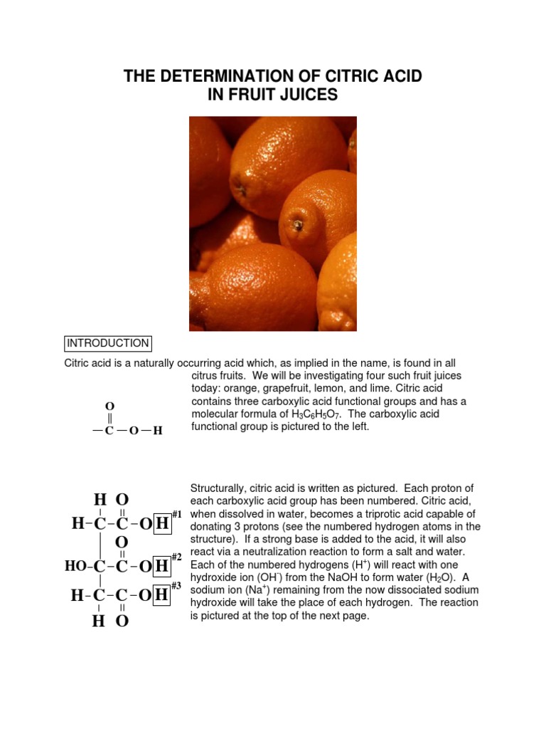 The Determination of Citric Acid | PDF | Titration | Chemistry