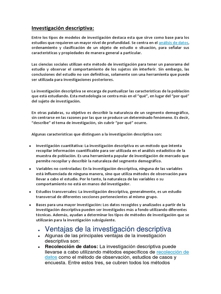 Investigacion Descriptiva | PDF | Estadísticas | Science