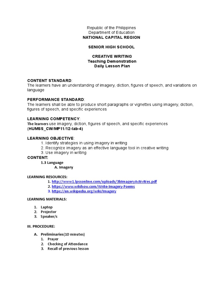 Developing Descriptive Writing Skills Through Imagery: A Lesson Plan on ...