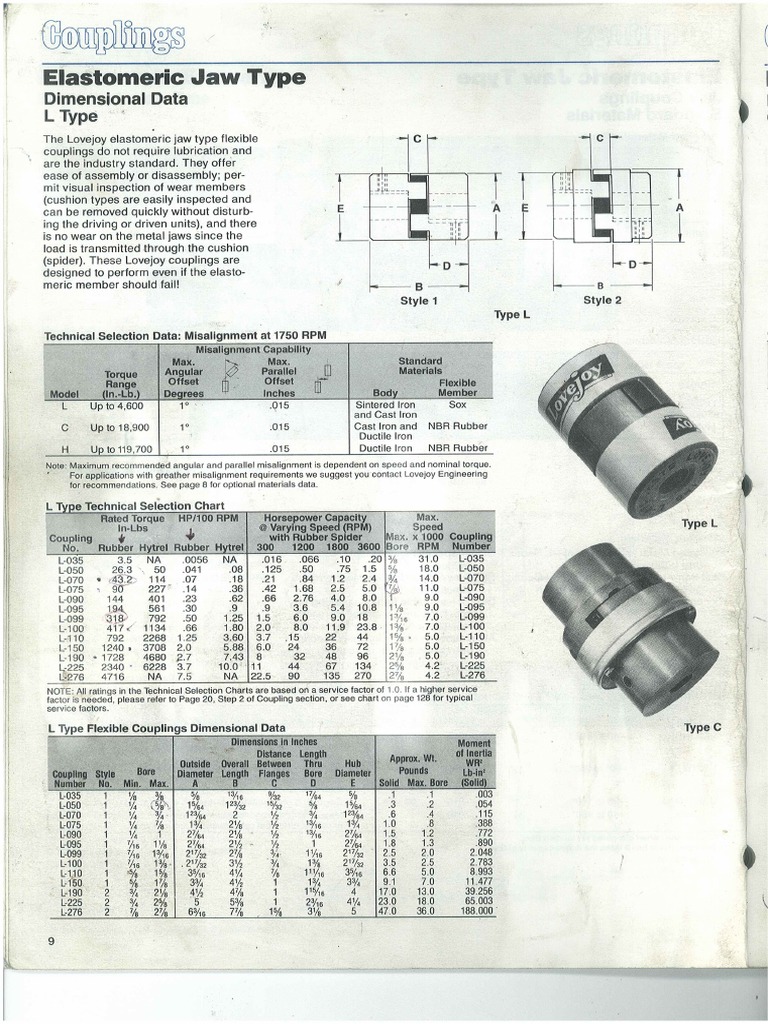 Catalogo de Acoples Lovejoy Tipo L & C | PDF