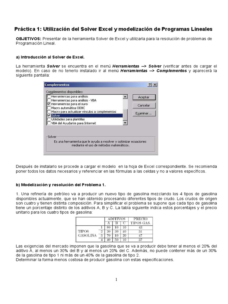 Solver y Programacion Lineal1 | PDF | Gasolina | Microsoft Excel