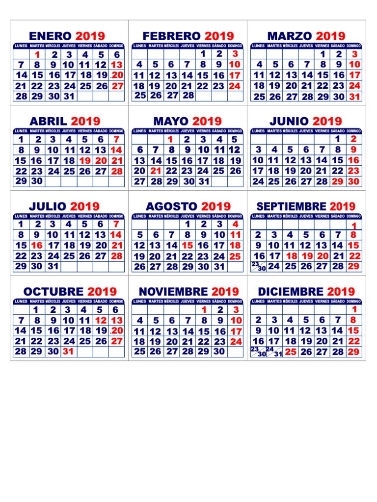 Calendario 2019 Completo | PDF | Calendario | Clima