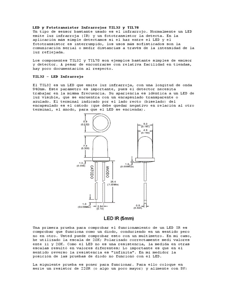 LED y Fototransistor Infrarrojos TIL32 y TIL78 | PDF | Diodo emisor de ...