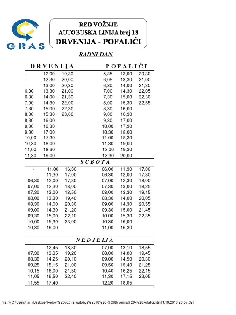 Autobus 18 - Drvenija - Pofalici | PDF