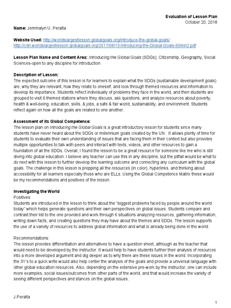 Evaluation of Lesson Plan Name: Website Used | PDF | Lesson Plan | Learning