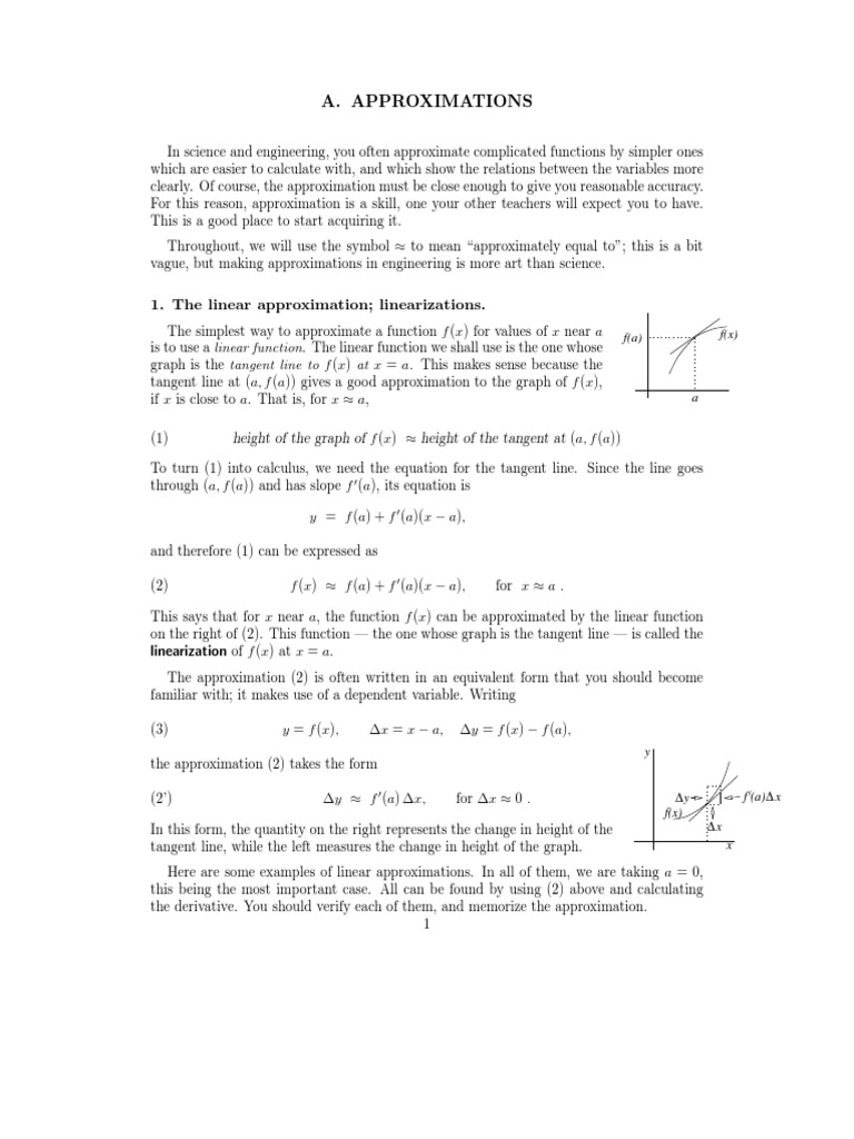 A. Approximations: 1. The Linear Approximation Linearizations | PDF ...