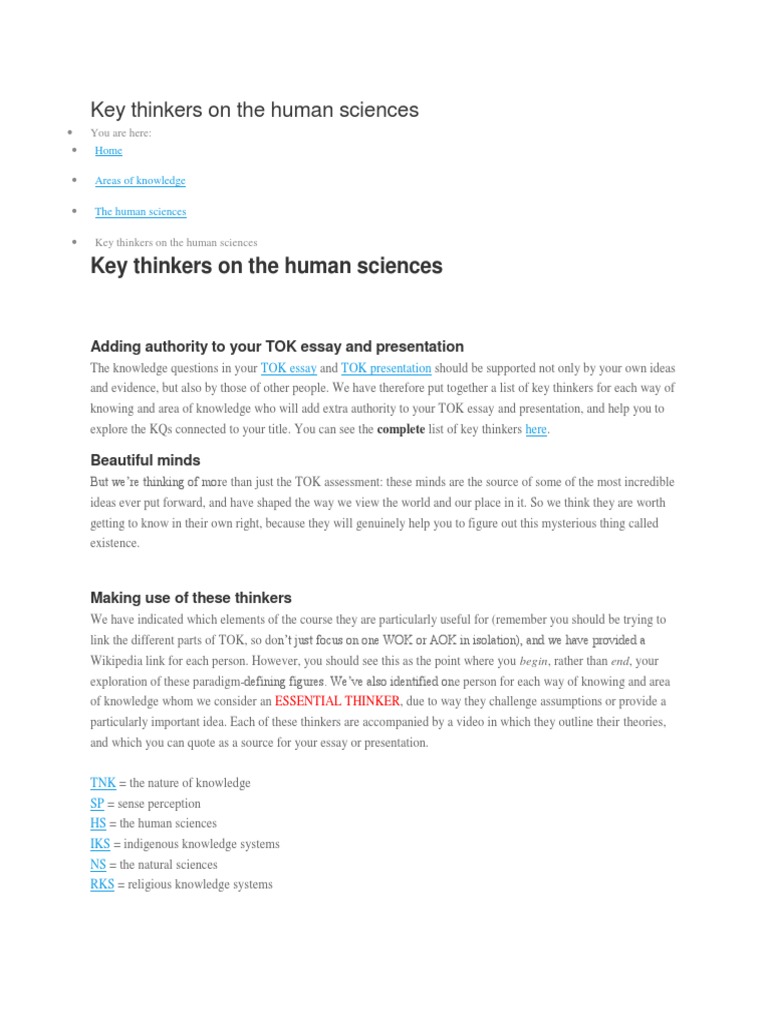 TOK Key Thinkers On The Human Sciences | PDF | Reason | Empiricism