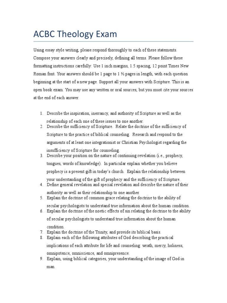 ACBC Theology Exam 2014 | Justification (Theology) | Sanctification