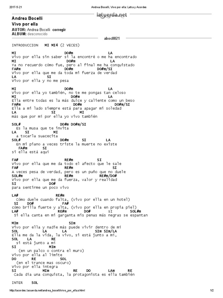 Vivo Por Ella - Letra y Acordes | Ocio