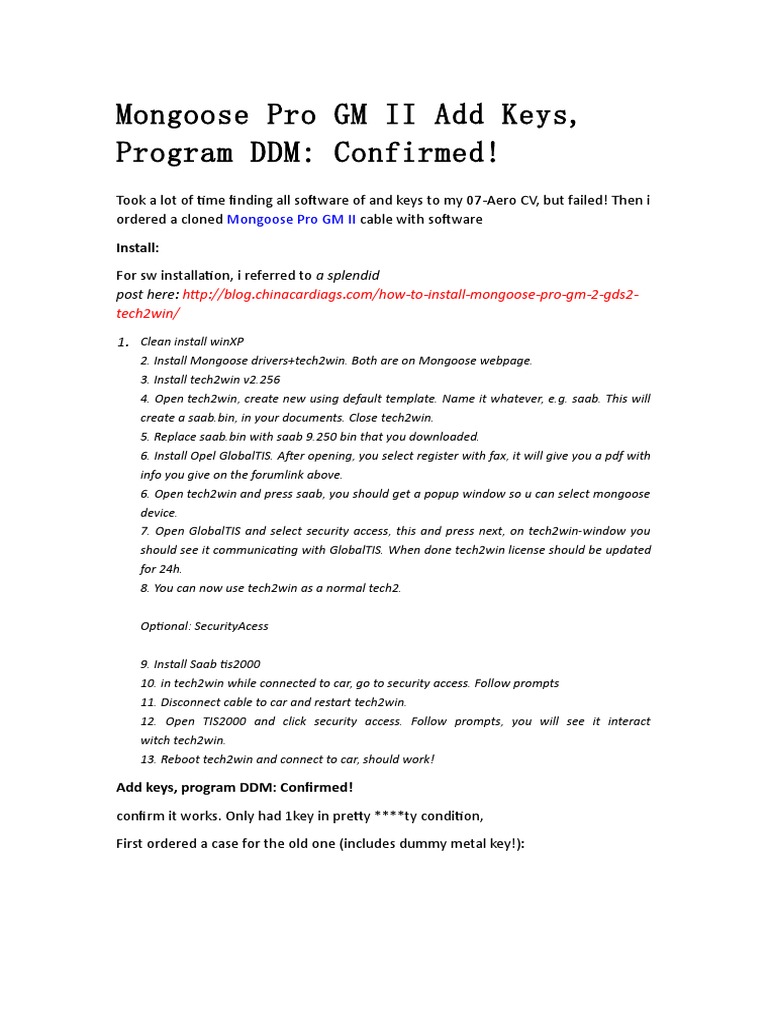 Mongoose Pro GM II Add Keys, Program DDM Confirmed! | PDF | Operating ...