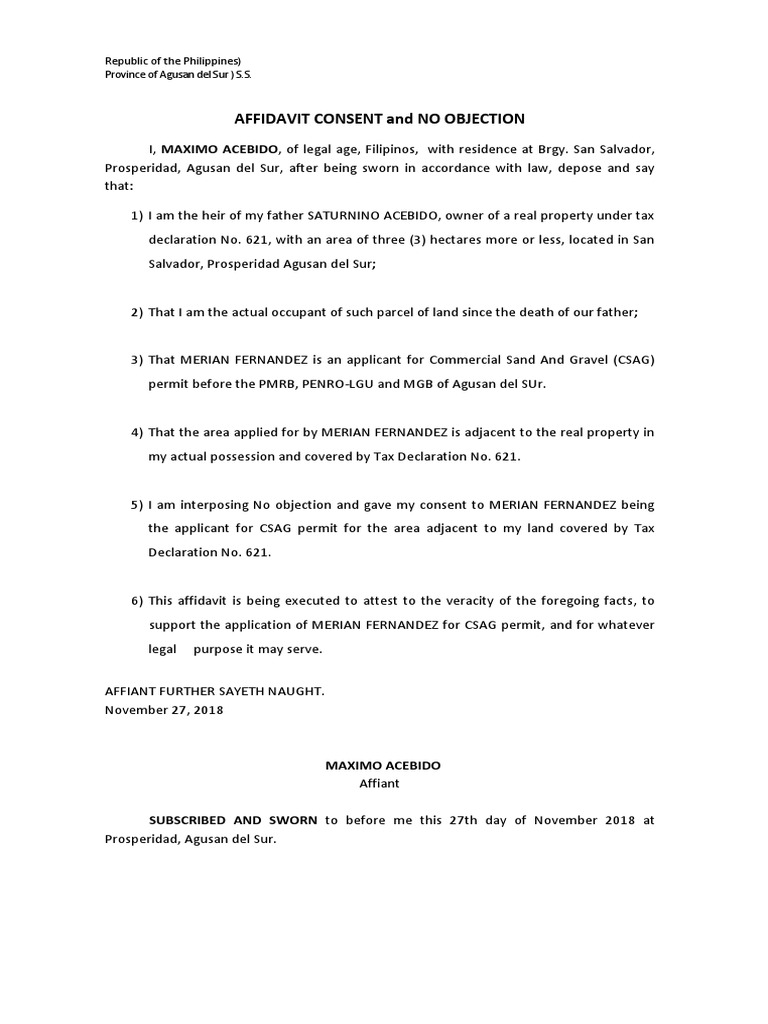 Affidavit Consent | PDF | Affidavit | Civil Law (Common Law)