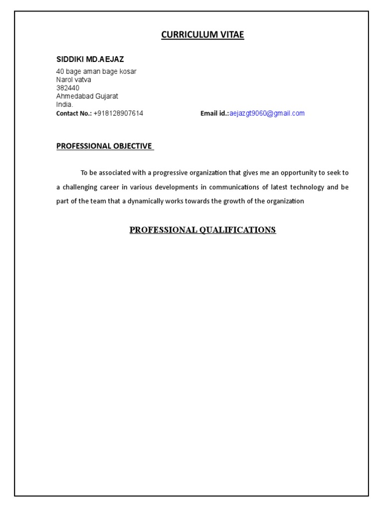 Curriculum Vitae: Professional Objective | PDF