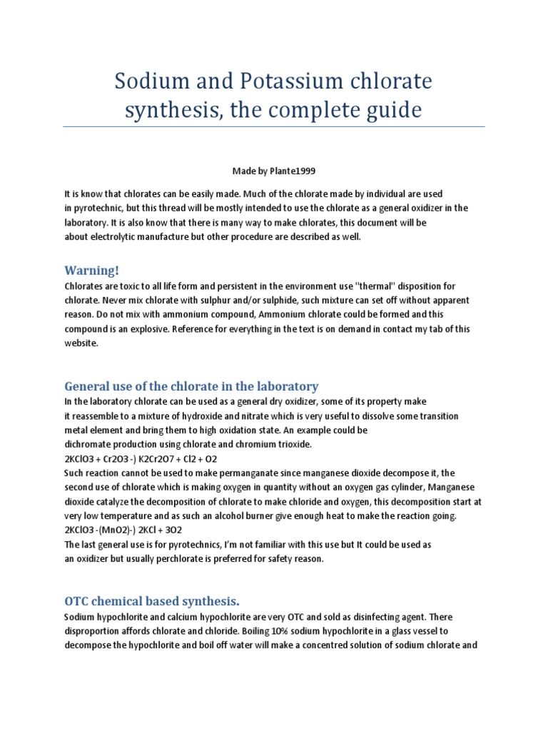 Chlorate Synthesis Guide: Lab & Electrochemical Methods | PDF ...