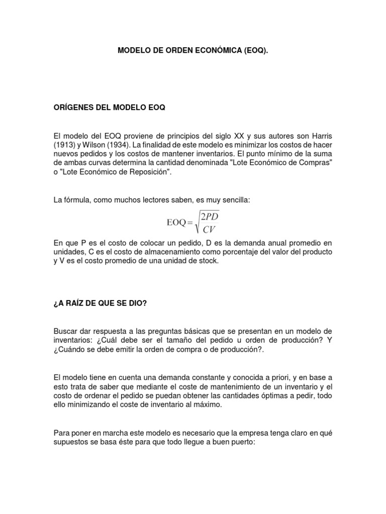 Modelo de Orden Económica Eoq | PDF | Inventario | Economias