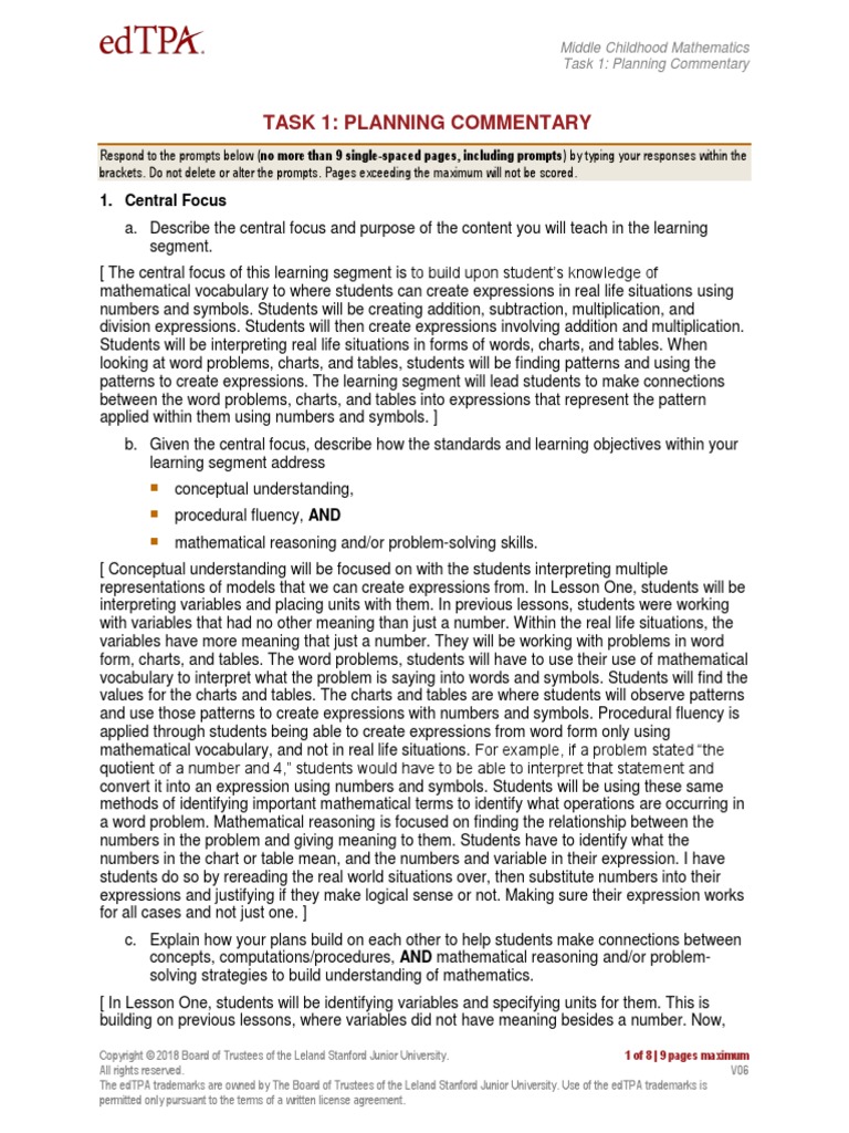 Part e - Planning Commentary | PDF | Variable (Mathematics) | Students