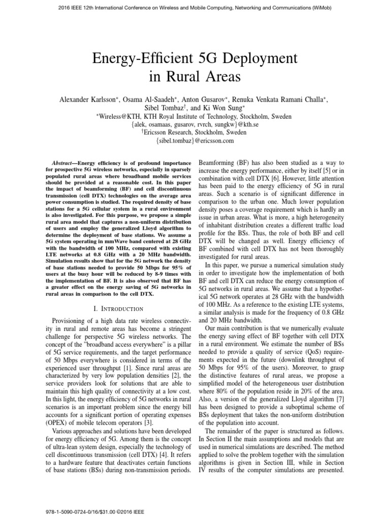 Energy-Efficient 5G Deploymentin Rural Areas | PDF | Extremely High ...